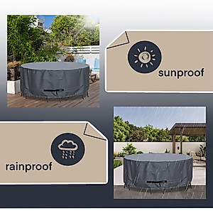 HWmatyCover Round Patio Furniture Covers, Waterproof Outdoor Table Chair Set Covers, All Weather Protection Patio Furniture Cover with Air Vent,62"DIAx28"H, Grey