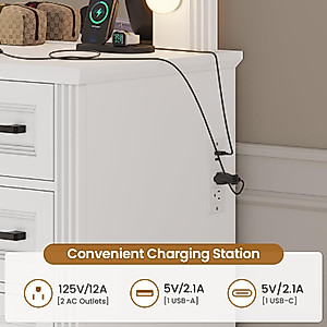 BTHFST Large Vanity Desk with Oversized Mirror & Hollywood Lights, Makeup Vanity with Charging Station, Modern Makeup Desk with 4 Drawers & 2 Storage Cabinets, White