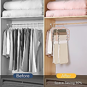 Tinfol Pink Pants Hanger Space Saving, 4pc Non Slip Velvet Clothes Hanger, Clothing Jeans Hangers, Multiple Trouser Hangers Closet Storage Organizer for Pants Jeans Scarf Towels Tie Towel Clothes
