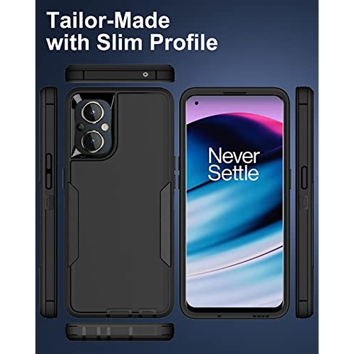 Dahkoiz for Oneplus Nord N20 5G Case, [Built-in Dustproof Cap],[Work with Magnetic Car Mount], Full Body Protection Silicone Rubber Protective Cover Phone Case for Oneplus Nord N20 5G, Black/Black