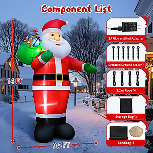 14FT Christmas Inflatable Santa Claus Outdoor Blow Up Yard Decorations,Giant Outside Standing Waterproof Smiling Santa Claus with Gift Bags,Built-in LEDs for Xmas Holiday Party Yard Garden Lawn Decor