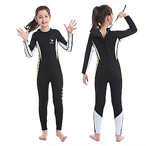 2.5mm Neoprene Kids full Wetsuit, One Piece Swimsuit for boys and girls, Children Diving Suit with Back Zip for Swimming, Diving, Snorkeling and Other Water Sports