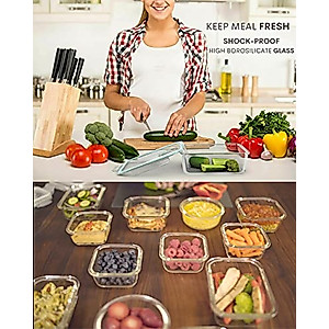 Razab 24 Pc Glass Food Storage Containers Airtight Lids Microwave/Oven/Freezer & Dishwasher Safe - Steam Release Valve BPA/ PVC-Free -Small & Large Reusable Round, Square & Rectangle Bento Containers