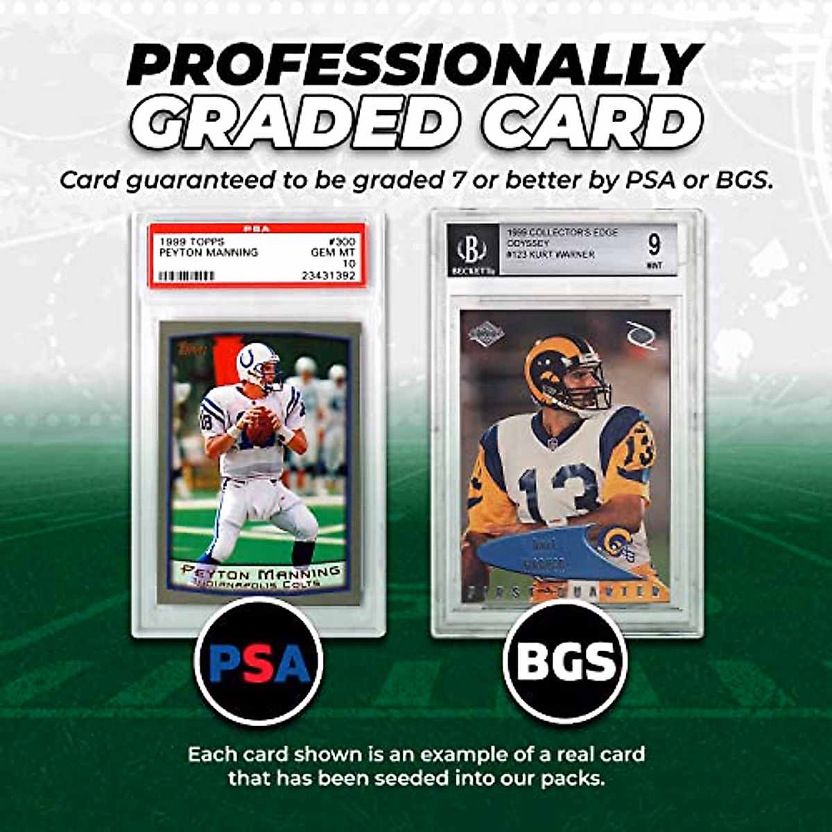 NFL Graded Card Mystery Booster Pack | PSA or BGS Graded Football Card | Grade 7+ Guaranteed | Contains One Graded Vintage, Rookie, Hall of Famer or Current Star Card | by Cosmic Gaming Collections