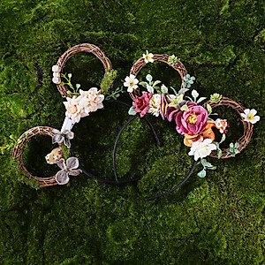 VISSTREE Rose Mouse Ear Headband - Woodland Branches Led Light Up Mouse Ear Headwear Crown with Squirrel and Flower for Women Girls Halloween Birthday Party Amusement Park Halloween Photoshoot