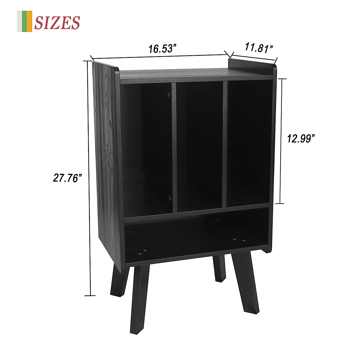 AWASEN Record Player Stand with Vinyl Storage, Turntable Stand with Record Storage, Vinyl Record Table Holds Up to 100 Albums, 3 Tier End Table for Living Room Bedroom Office Small Spaces (Black)