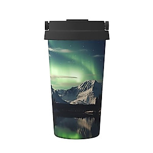 GTKSYNVE Reusable Coffee Mug with Lid and Handle, Northern Aurora Night Tumbler for Hot & Cold Drinks 16oz Stainless Steel Insulated Coffee Tumblers Double Wall Vacuum Thermal Cup