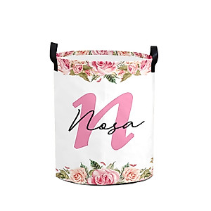 Custom Laundry Basket with Name Personalized Baby Laundry Hampers Customized Flower Laundry Hamper for Boys Girls Women Collapsible Storage Basket with Handle for Living Room Bedroom