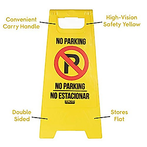 Bolthead Industrial Hi Viz No Parking Sign | English and Spanish (No Estacionar) | Double-Sided, Portable, Fold-Out | 3 Pack