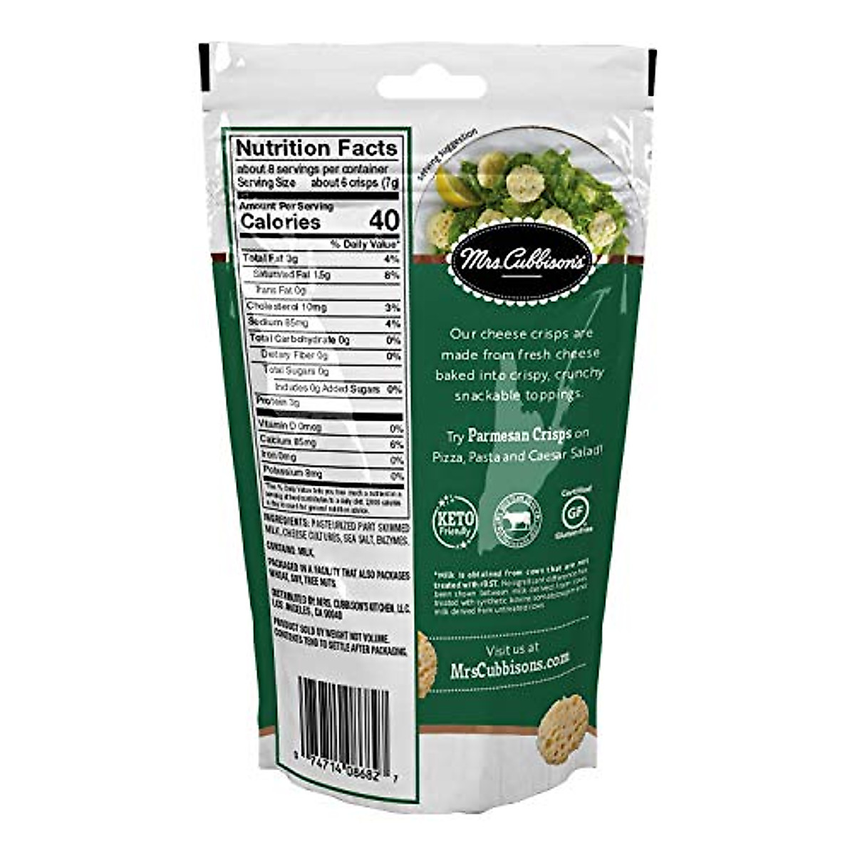 Mrs. Cubbison's Cheese Crisps - 100% Real Cheese, Keto Friendly, Great for Snacking and Salad Topper - Parmesan Flavor, 1.98 Ounce (Pack of 1)