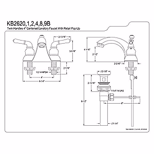 Kingston Brass KB2624B Naples 4-Inch Centerset Lavatory Faucet Brass Pop-Up, Polished Chrome and Polished Brass