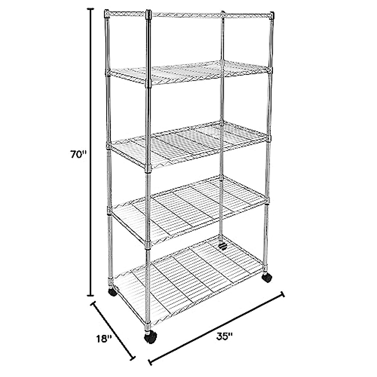 YSSOA 5-Tier Heavy Duty Storage Shelving Unit,Chrome,35L x 18W x 70H inch
