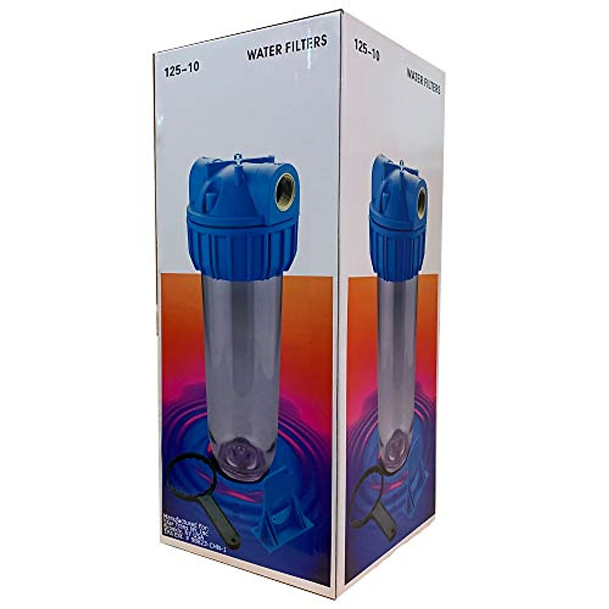 10 inch Transparent Standard Water Filter Housing, Presser Relief Button, 3/4” Inlet/Outlet Brass Port, Accepts Standard 10”x 2.5” Cartridges, 3/4” Brass Port, Mounting Hardware Included (3 Sets)