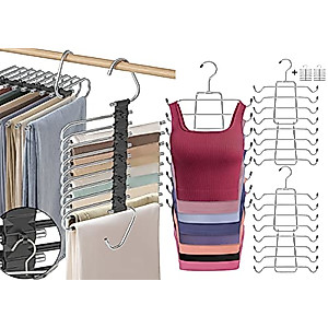 2 Pack Upgrade 9 Layers Pants Hangers Space Saving Black+2 Pack Tank Top Hangers Space Saving Metal Bra Organizer for Closet Organizer Dorm Room Essentials