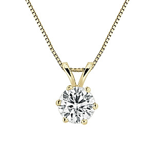 Diamond Wish 1/2 Carat Moissanite Round Solitaire Pendant Necklace in 14k Yellow Gold (J-K, 5 mm) 6-Prong 16 to 18 Inch Adjustable Chain Spring Ring