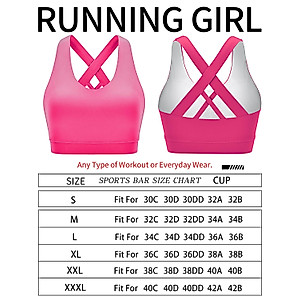 RUNNING GIRL Sports Bra for Women, Criss-Cross Back Padded Strappy Sports Bras Medium Support Yoga Bra with Removable Cups(2575_Hot pink_M)