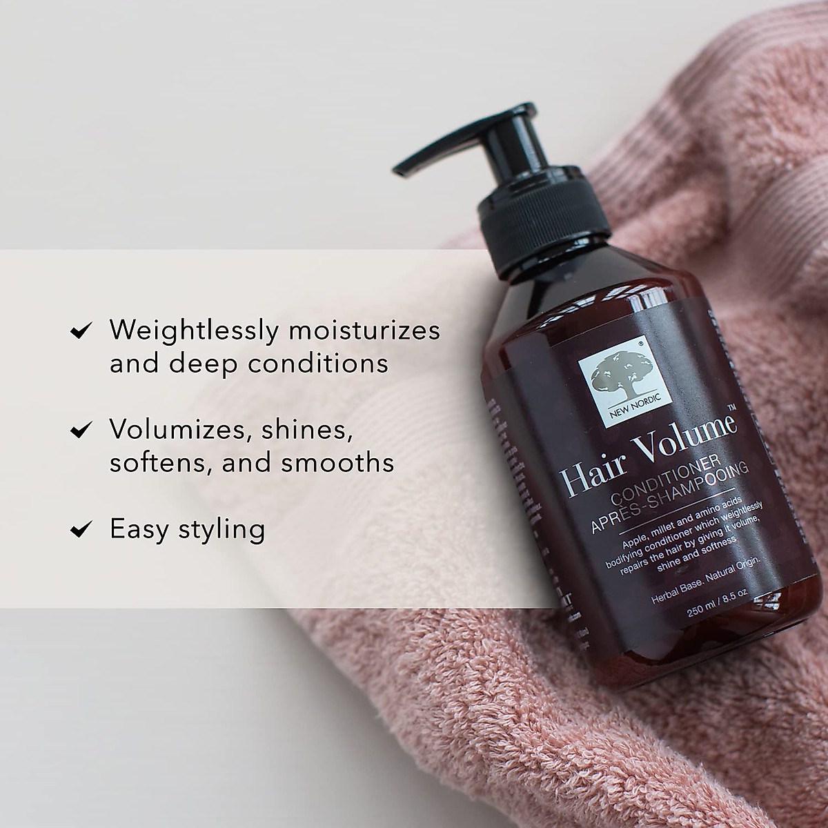 New Nordic Hair Volume Conditioner, Creamy Herbal Recipe to Weightlessly Hydrate, Volumize, Soften & Shine, Vegan, Clean Ingredients, 8.5 Fl Oz