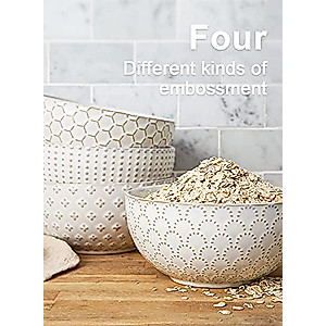 LE TAUCI Cereal bowls 26 OZ, Ceramic Soup Bowl for Kitchen, Embossment Stoneware Bowl House-warming Gift for Soup, Pho, Chip, Fruits, Salad, Noodle, Ramen - 6 Inch, Set of 4, Arctic white