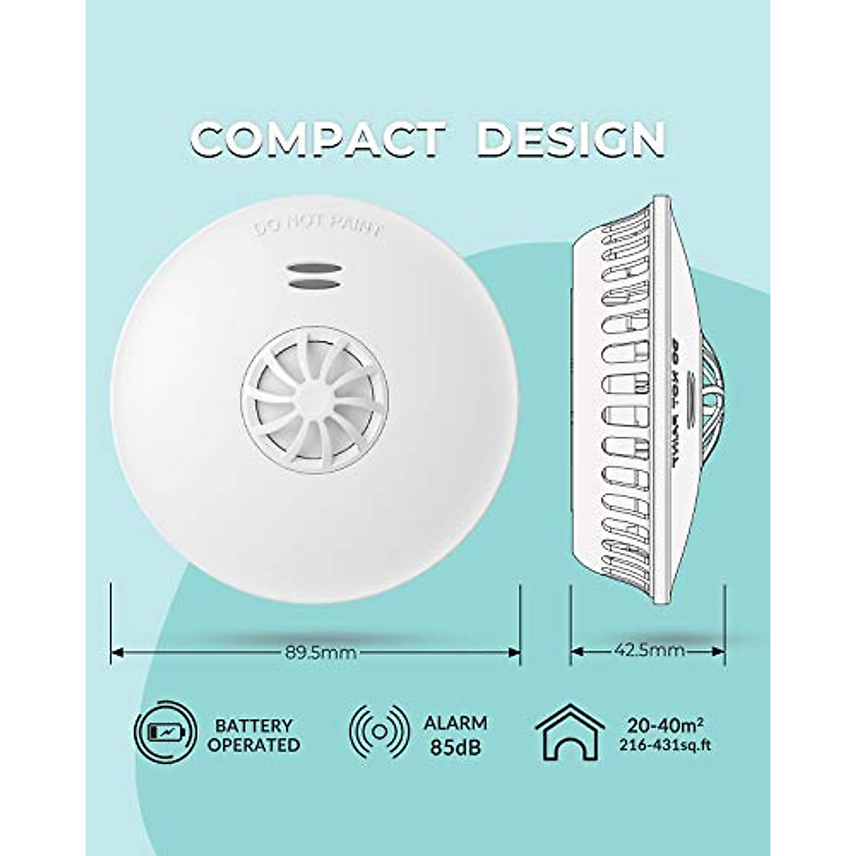 Ecoey Fire Alarms Smoke Detectors, 10-Year Smoke and Heat Detector with Built-in Battery for Home Bedroom, Smoke Detector and Heat Alarm with Easy Install and Test Button, FJ192, 2 Packs