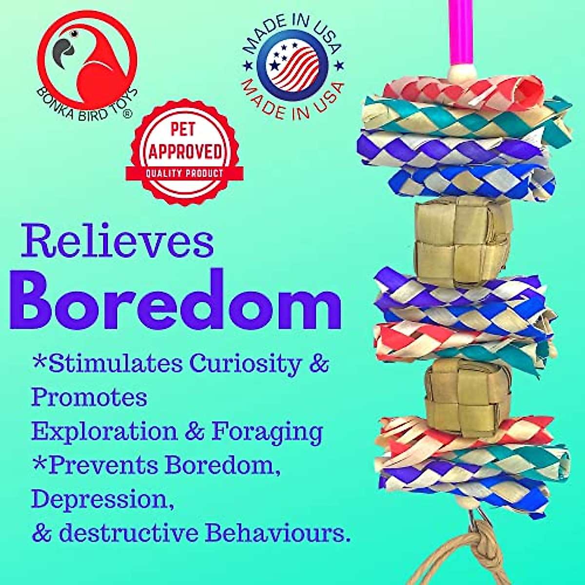 Bonka Bird Toys 3848 Duo Boxy Cube Small Medium Bird Toy Natural Palm Box Crunch Bamboo Treat Traps Forage Chew Cockatiel Parakeet Conure African Grey