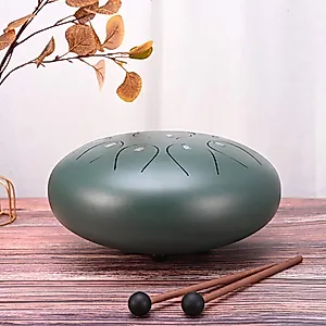 Tongue Drum, 12 Inch 11Notes Steel Tongue Drum Percussion instrument with Drum Mallets Carry Bag, 2 Drumsticks And Textbook (Green)