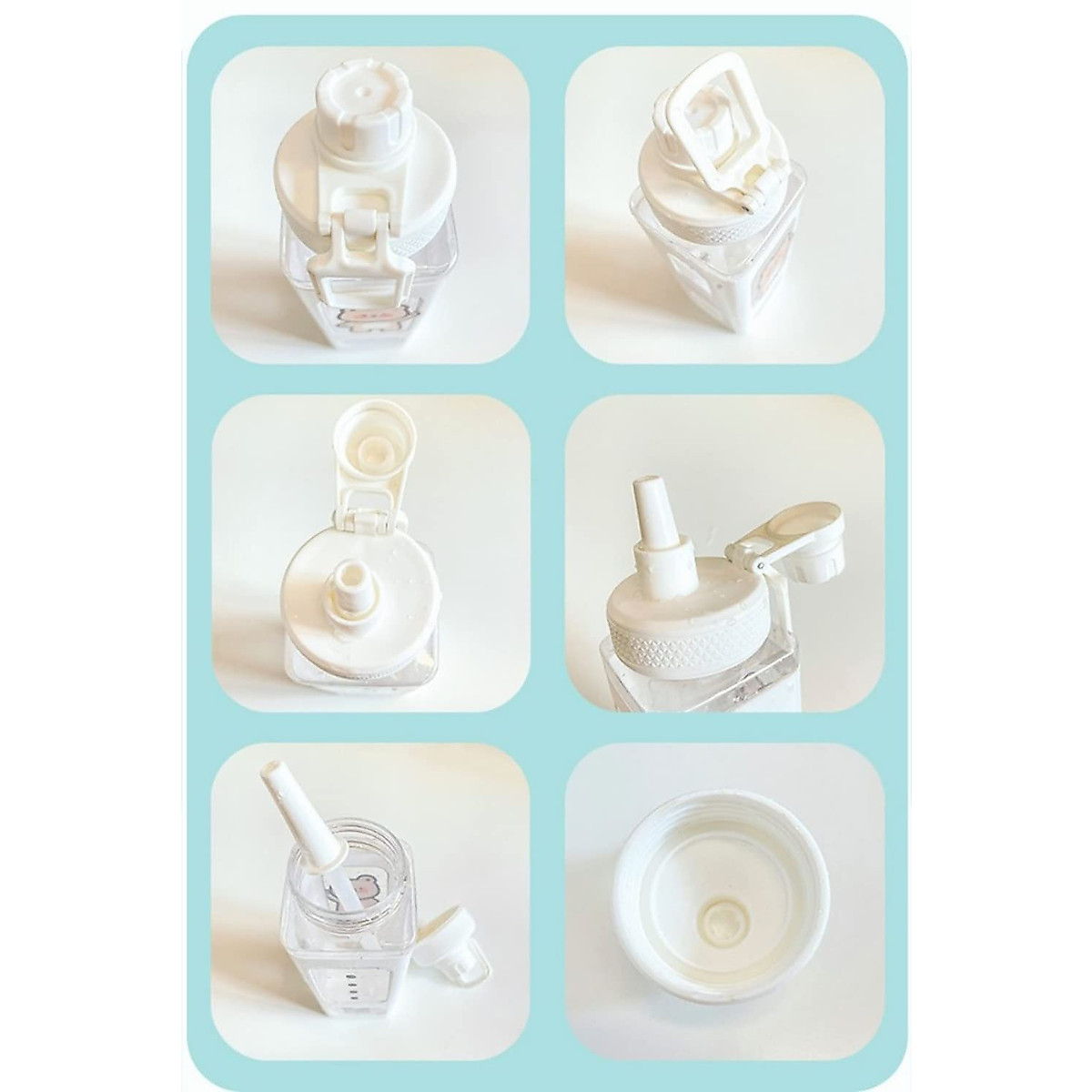 Large Kawaii Water Bottle with Straw and 3D Stickers Cute Aesthetic Bottle Kawaii Milk Bottle Tea Cup Juice Shaker Portable Silicone (700ml/24oz, White)