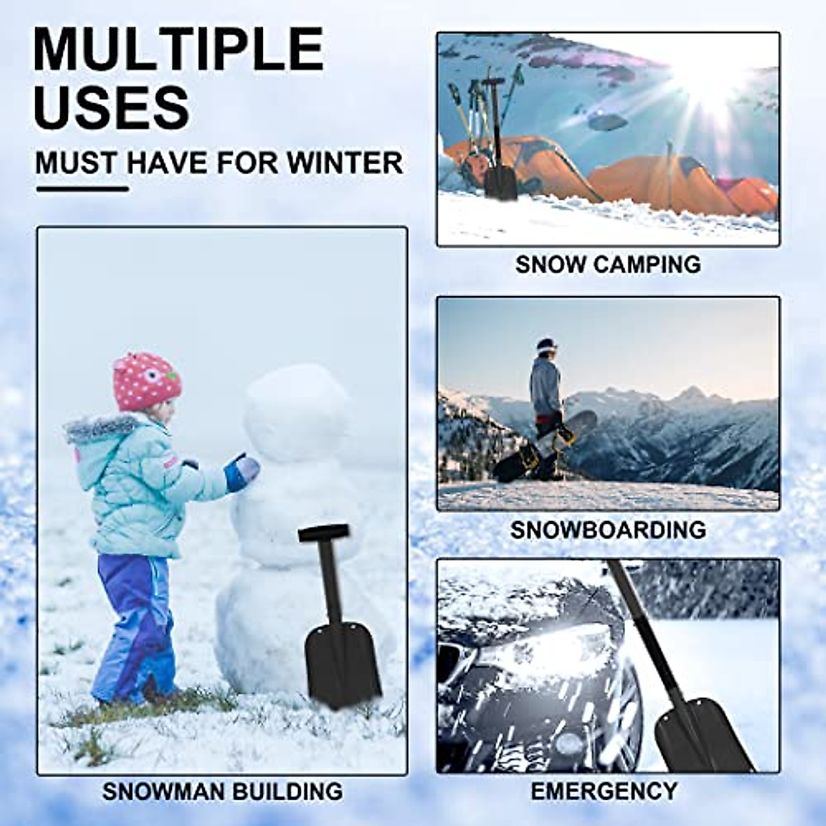 CARTMAN Aluminium Sport Shovel, Utility Scalable Camping Shovel, Garden Shovel, Beach Shovel Sand Shovel, Lightweight Snow Shovel for Car Emergency, 3 Piece Collapsible Design, Black