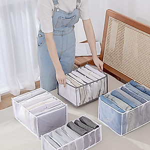 Wardrobe Clothes Organizer, 4 Pcs Upgraded Washable Closet Organizers and Storage, Washable Foldable Jeans Compartment Storage Box for Jeans, Shirt, Legging (White 4L)