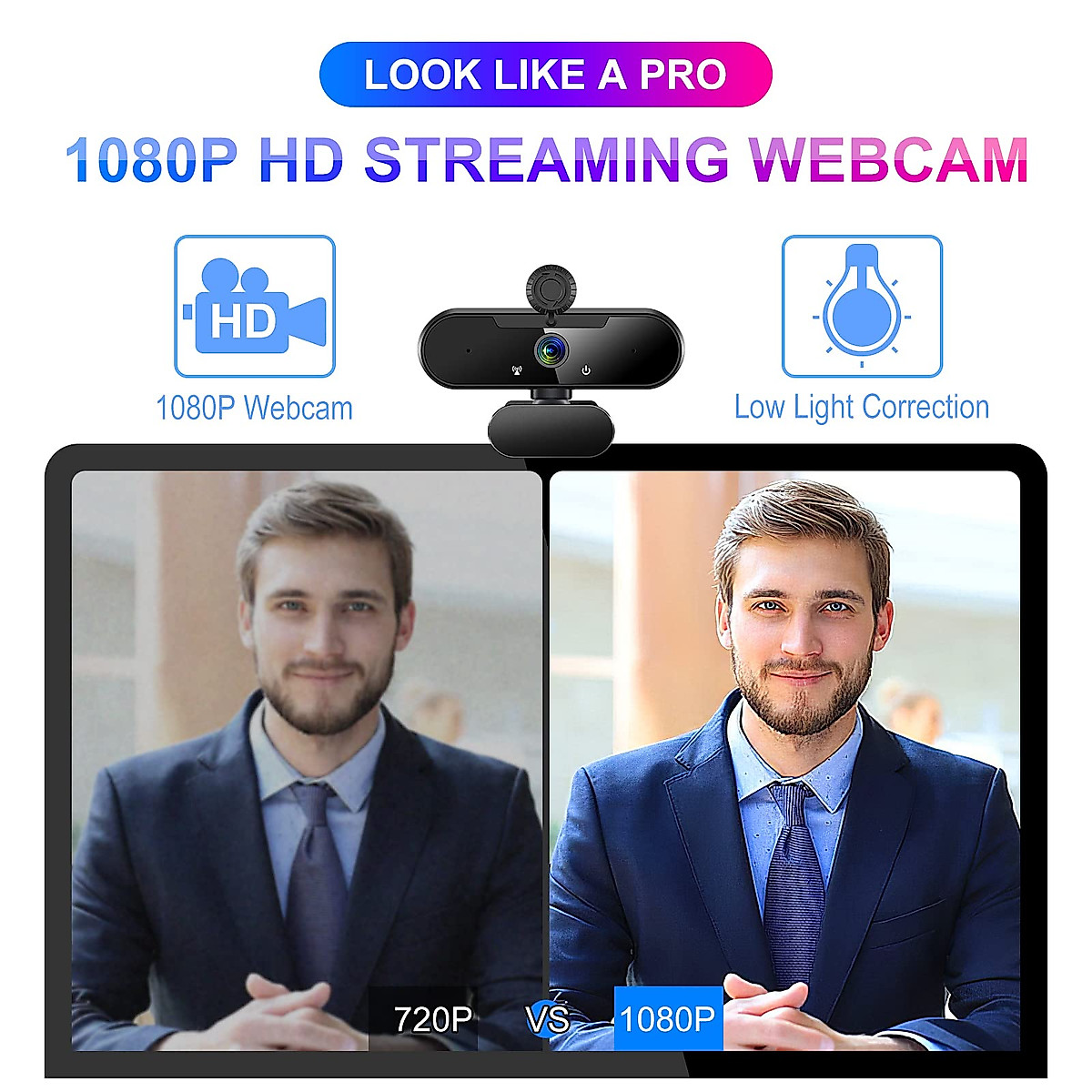 1080P 60FPS Webcam with Microphone, Laptop Computer Camera, Dual Mics, Plug and Play, Webcams Cover & Mini Tripod, 100° Wide Angle Streaming Web Camera for Video Conferencing, Zoom, Facetime, Skype