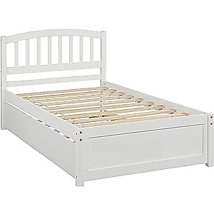 Harper & Bright Designs Twin Bed Frame with Trundle, Twin Bed Frame with Headboard, Wood Twin Platform Bed with Pull Out Trundle for Kids, Guest Room,No Box Spring Needed,White