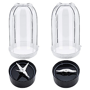 Beaquicy 2 Pack 16oz Cup with Cross Blade and Flat Blade Combo - Replacement for Mag-ic Bullet Blender Juicer 250W MB1001