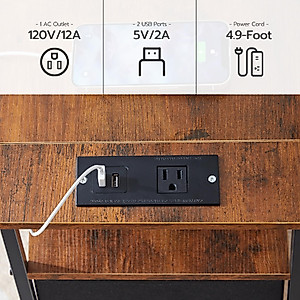 HOOBRO End Table with Charging Station, Set of 2 Narrow Side Tables, Nightstand with 2 Non-Woven Drawers, Slim Sofa Table, for Small Spaces, Living Room, Bedroom, Rustic Brown and Black BF486UBZP201