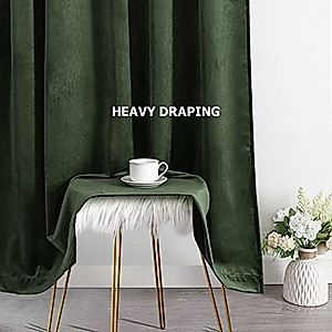 Benedeco Blackout Green Velvet Curtains for Bedroom Window, Light Filtering Drapes for Living Room Darkening Soundproof Thermal Curtain Rod Pocket 52 x 108 inches Long Length Set of 2 Panels
