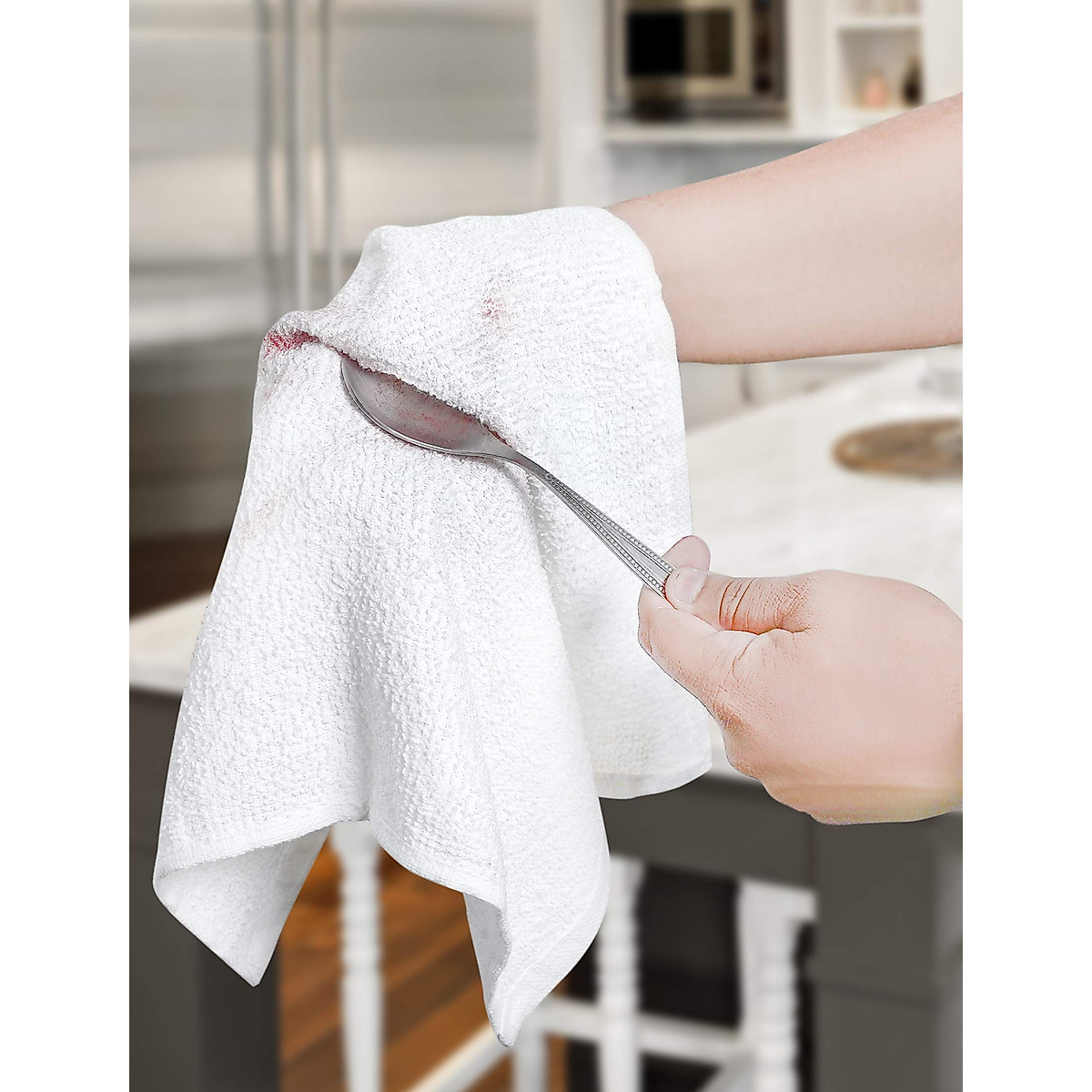 Cotton Terry Towel Cleaning Cloths White, 14"x17" Pack of 24, 100% Cotton Terry Cloth Bar Rags White Bar Towels Multi-Purpose High Absorbent Terry Towels for Cleaning Auto Detailing or Painters