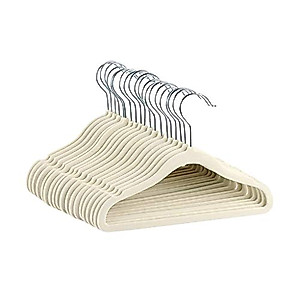 WALNUT Non-Slip Flocking Hanger,Suit Hanger (20 Pieces) Thin Space-Saving Rotating Hook Strong and Durable Hanger,Ivory