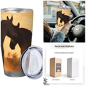 Horses in Love Tumbler with Lid and Straw 20oz Stainless Steel Car Cup for Hot and Cold Drinks, Double Wall Insulated Travel Coffee Mug Reusable Drink Thermos Cup Birthday Gifts
