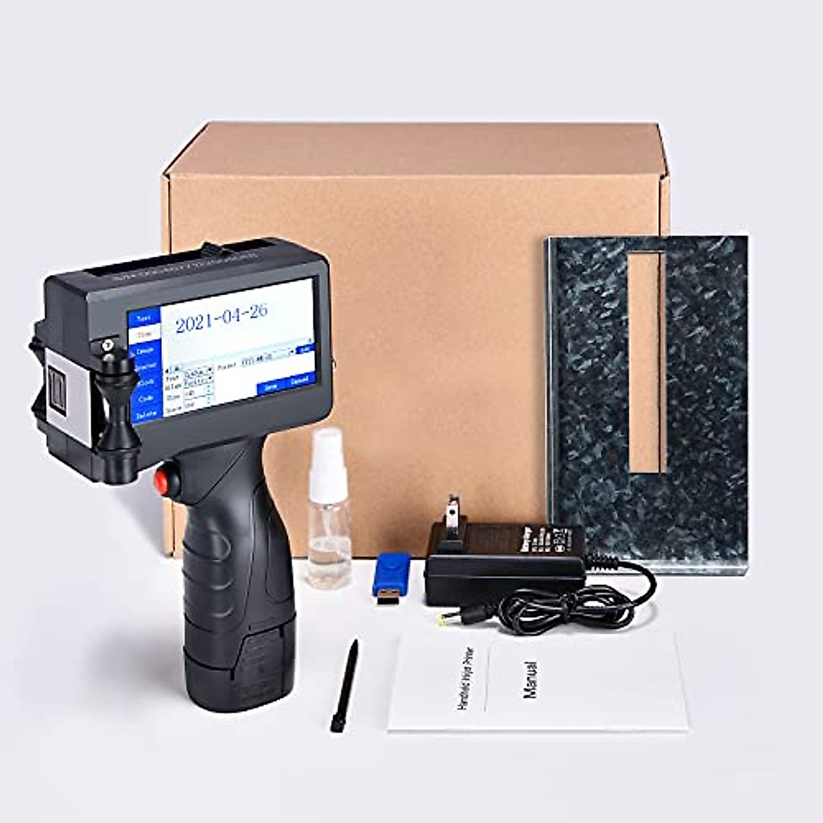 Handheld Inkjet Printer Quick-Drying Smart Portable Inkjet Printer with 4.3 Inch LED Touch Screen High Definition Label Printer for DateTrademark Logo Coder Label Print