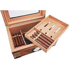 MYSGYH YANGPIN- Cigar Humidor Box with Hygrometer and Humidifier, Crude Wood Desktop Cigar Cases Decorative Box BMZDXJG-0