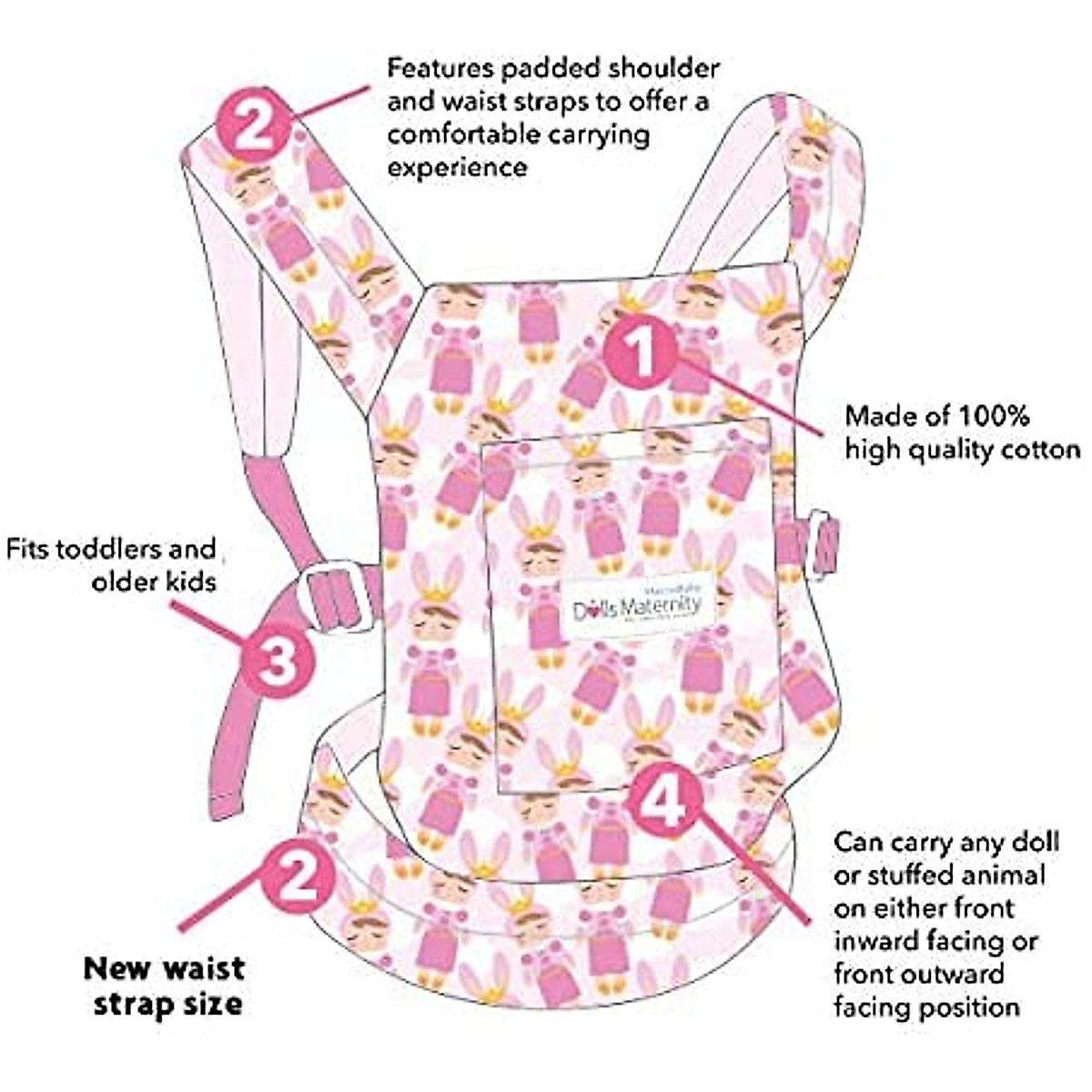 Baby Doll Carrier, Front and Back Toy Carrier Reborn Doll Carrier | Doll Accessories by MacroBaby (MeToo Doll)