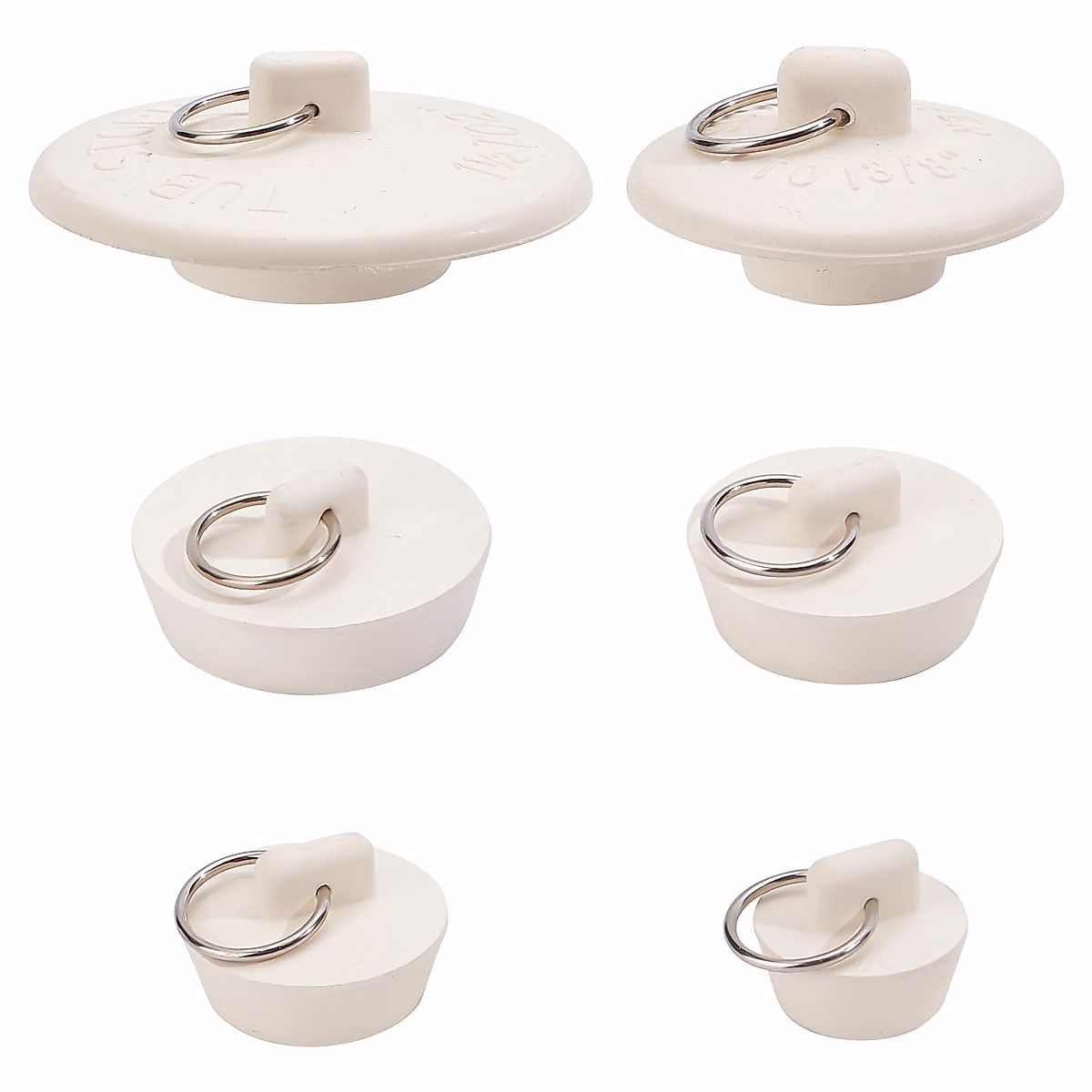 GORGECRAFT 6PCS Drain Stopper Tub Stopper Set Rubber Sink Stopper Drain Plug with Pull Ring for Bathtub Kitchen Bathroom and Laundry Sink Drain Cover Kit in 6 Different Sizes (White)