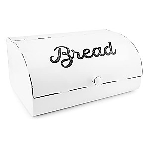 AuldHome White Bread Box; Farmhouse Vintage Enamelware Countertop Bread Bin