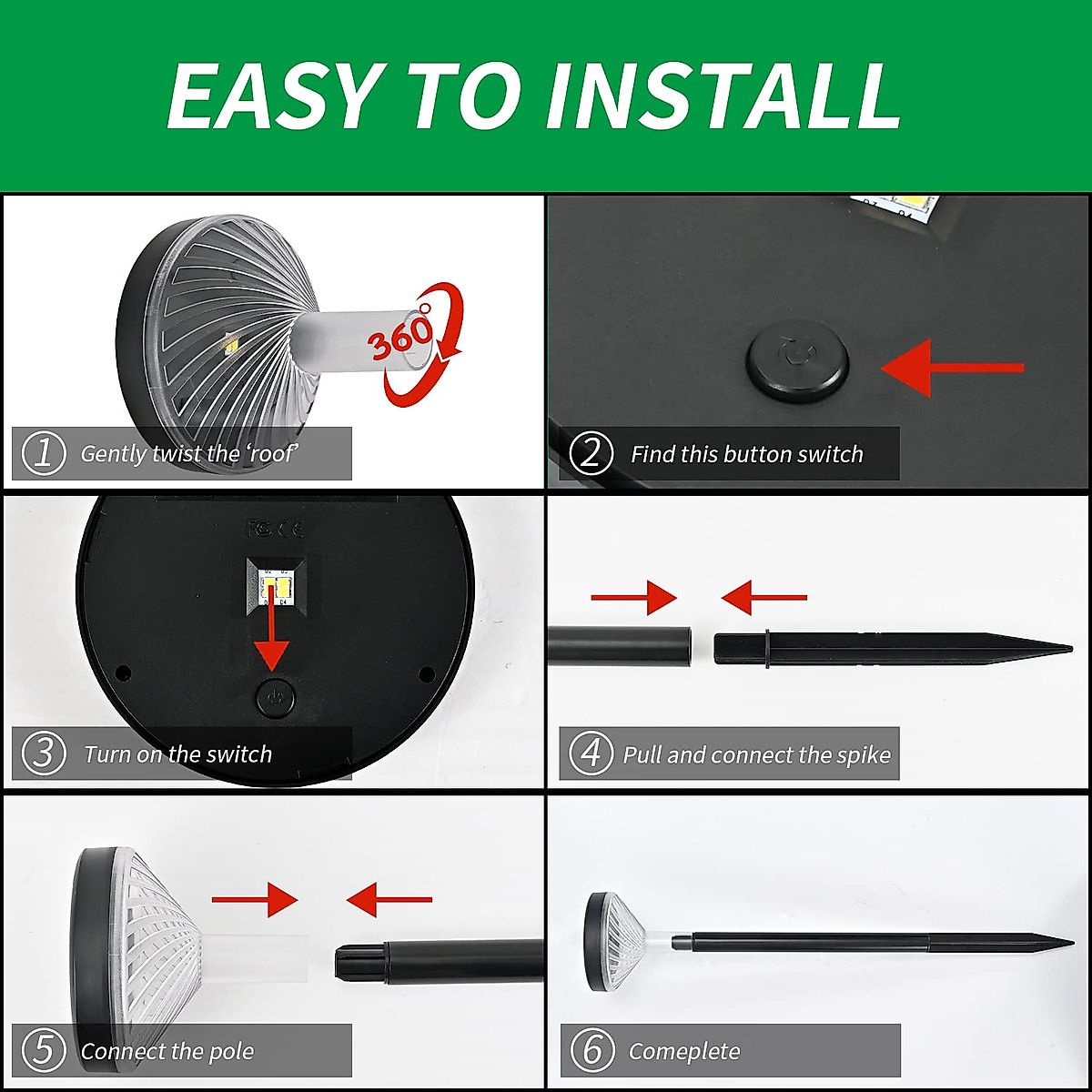 Buloti Solar Pathway Lights, 6 Pack 3 Lighting Modes Solar Outdoor Lights Pathway, Bright Solar Garden Lights Outdoor Waterproof Warm White Solar Path Lights for Walkway, Yard Landscape Lighting