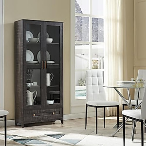 Home Source Display Storage Cabinet in Black with Glass Doors