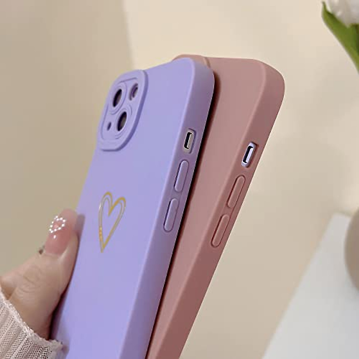 Yeddabox Compatible with iPhone 13 Mini Case for Women, Bronzing Luxury Heart Phone Case Cute Side Small Pattern Soft TPU Shockproof Full Camera Lens Protective Cover for iPhone 13 Mini (Black)