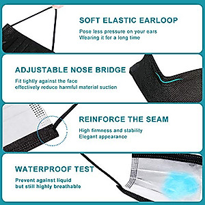 EHH Black Disposable Face Masks, Individually Wrapped, Breathable Face Mask for Men Women, 3- Ply, Comfortable Adult Masks with Adjustable Nose Wire & Elastic Ear Loop 50 Pcs, Black