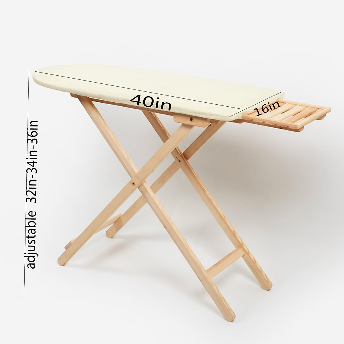Solid Wood Ironing Board, Home Use, Ironing Rack, Foldable Standard Size, Adjustable Height, with Foam Pad and Cotton Cover, (Small : A)