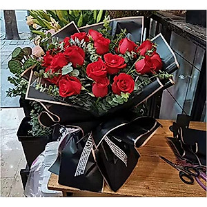 20 Sheets Pure color gold edge Flower Wrapping Paper,Florist Bouquet Supplies,DIY Crafts,Gift Packaging or Gift Box Packaging, Wraps Waterproof Floral Wrapping Paper 22.8x22.8Inch (Dark night black)