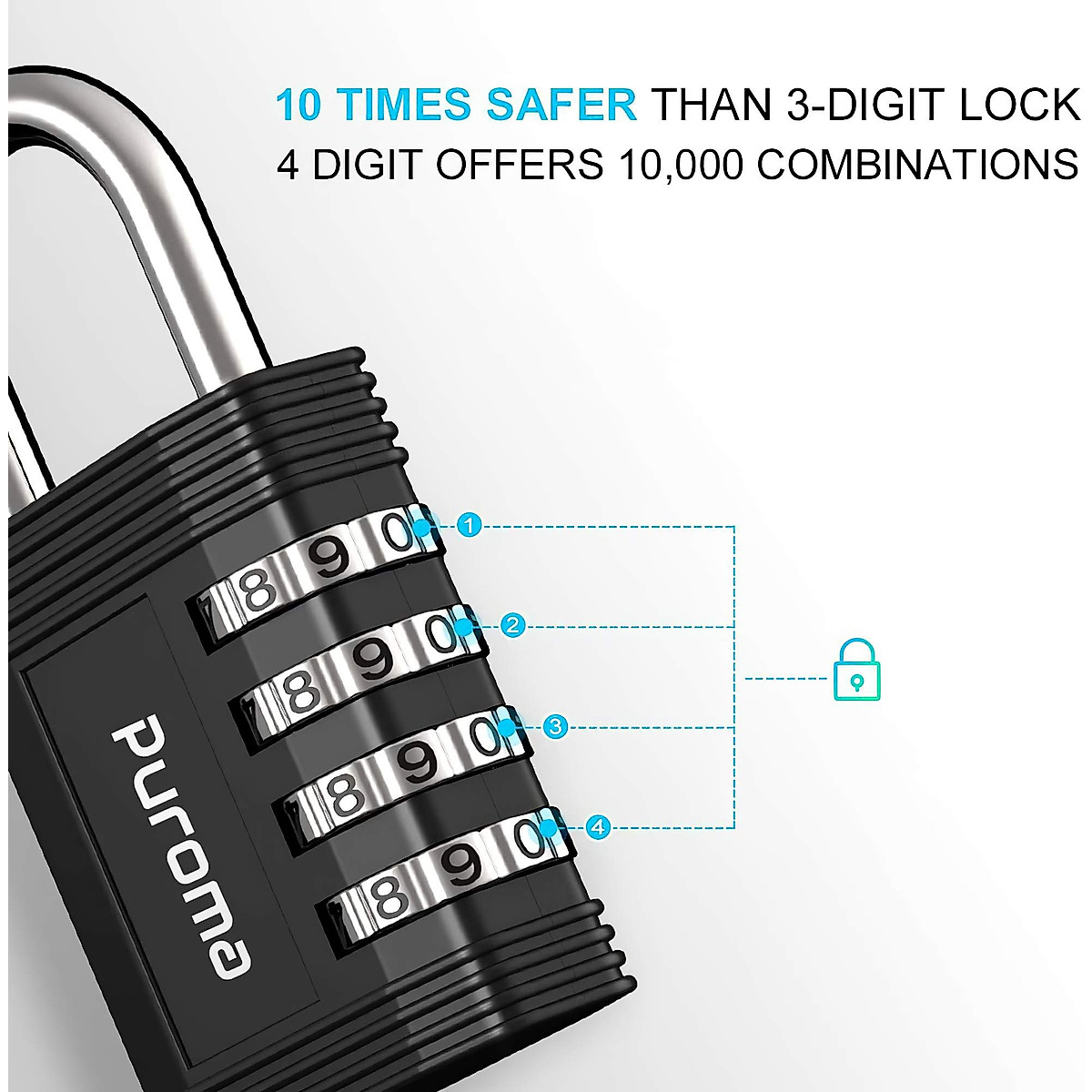Puroma 2 Pack Combination Lock 4 Digit Padlock for School Gym Locker, Sports Locker, Fence, Toolbox, Case, Hasp Storage (Black)