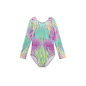 EQSJIU long sleeve leotards for toddler girls gymnastics 2t 3t 18-24 months green pink zebra gradient colors sleeved bodysuits