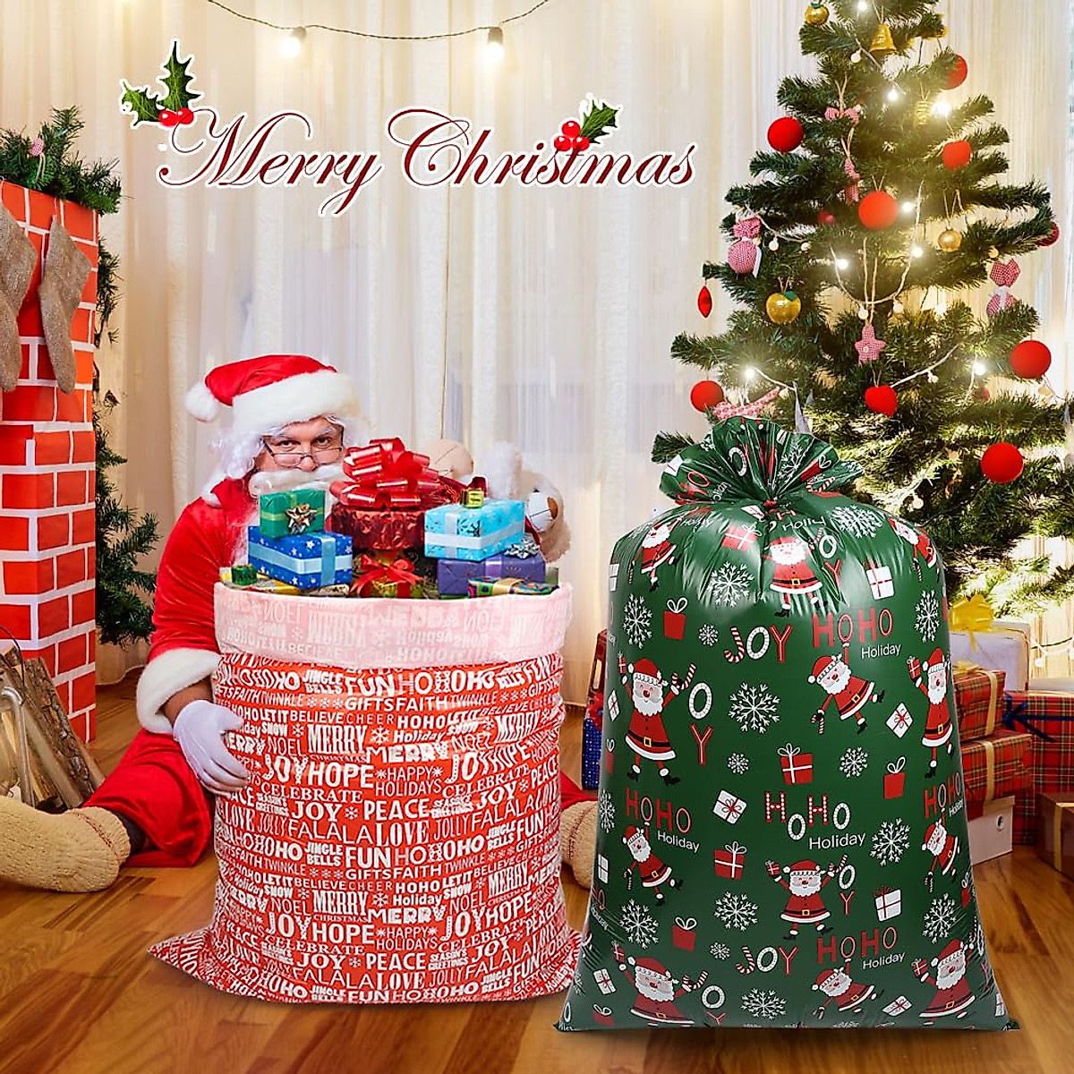 HRX Package Extra Large Christmas Gift Bags 56x36 inch, 4pcs Jumbo Gift Bags for Presents, Heavy Duty Plastic Wrapping Xmas Sack for Huge Gifts